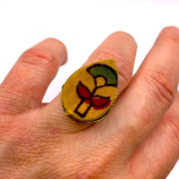Vintage | Jewelry | Vintage Fabric Adjustable Flower Ring 6s 70s ...